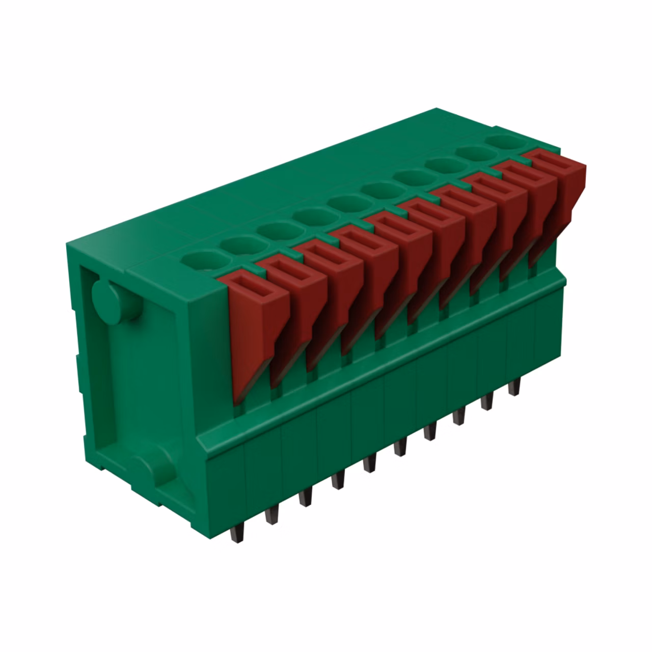 2.54mm Pitch, Eurostyle Fixed-Mount Push-Button Terminal Block, Vertical, 6A, 26-18 AWG, Green, 10 Circuits for sale