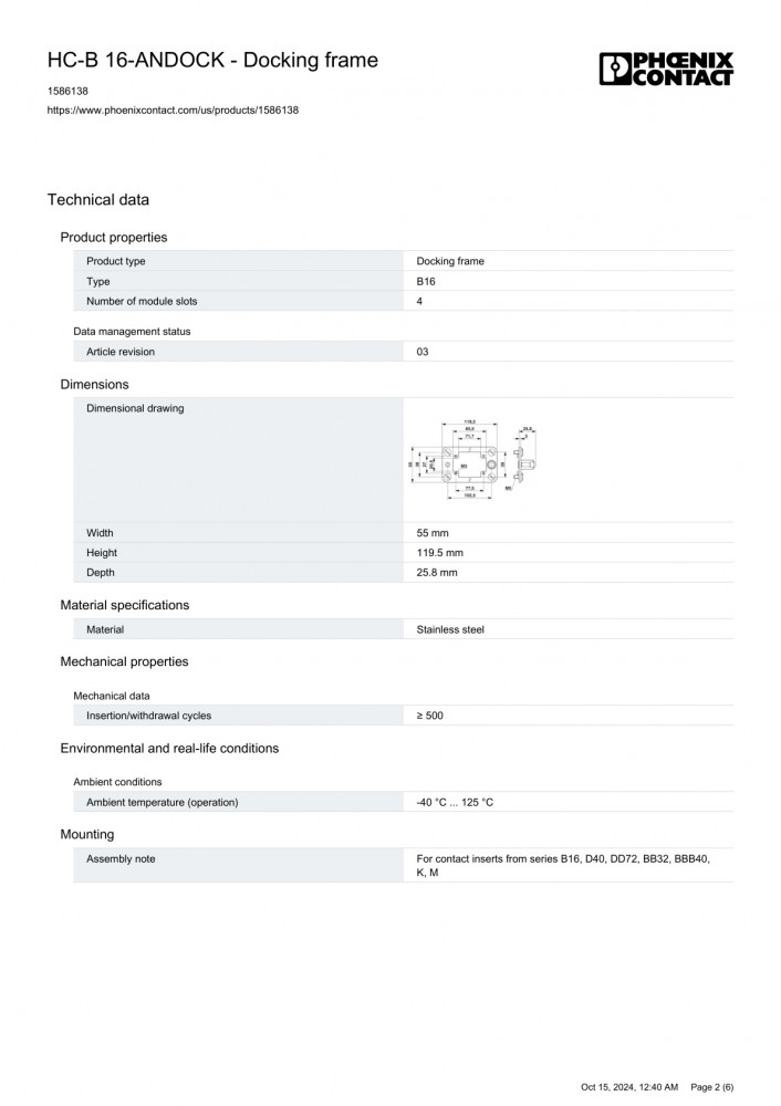 Phoenix Contact 1586138 product documentation page 2