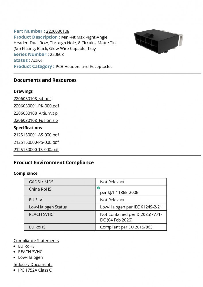 MOLEX 2206030108 product documentation image 1