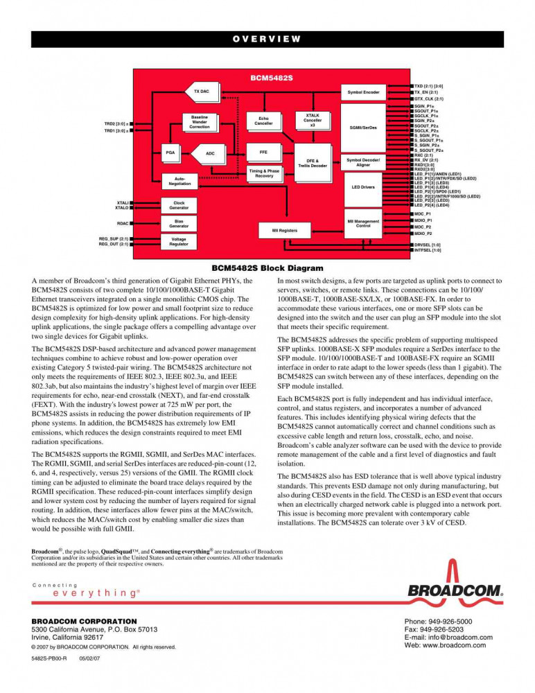 BCM5482S technical document preview page 2