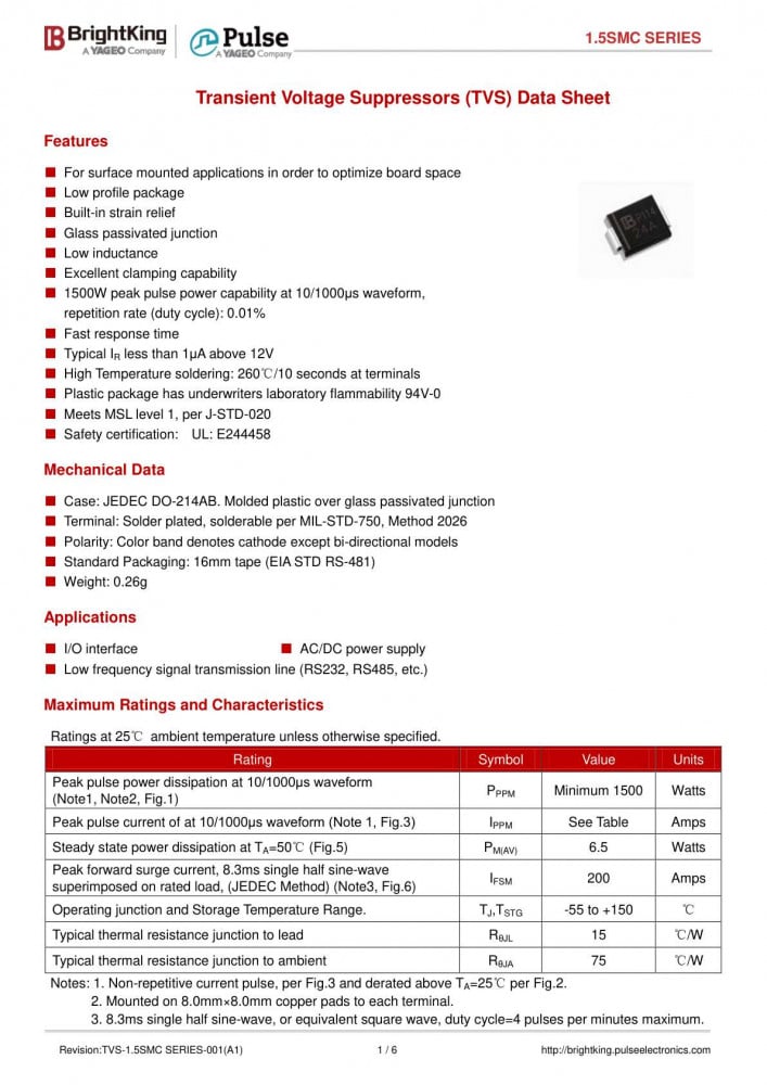 1.5SMC440CA datasheet page 1