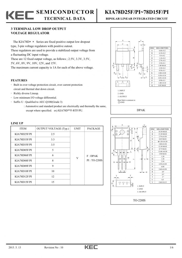 KIA78D05F-RTF/P datasheet page 1