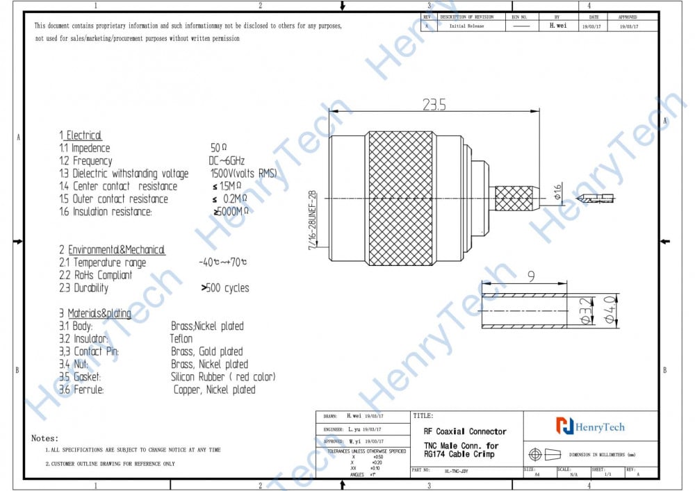 HenryTech HL-TNC-J3Y technical document preview
