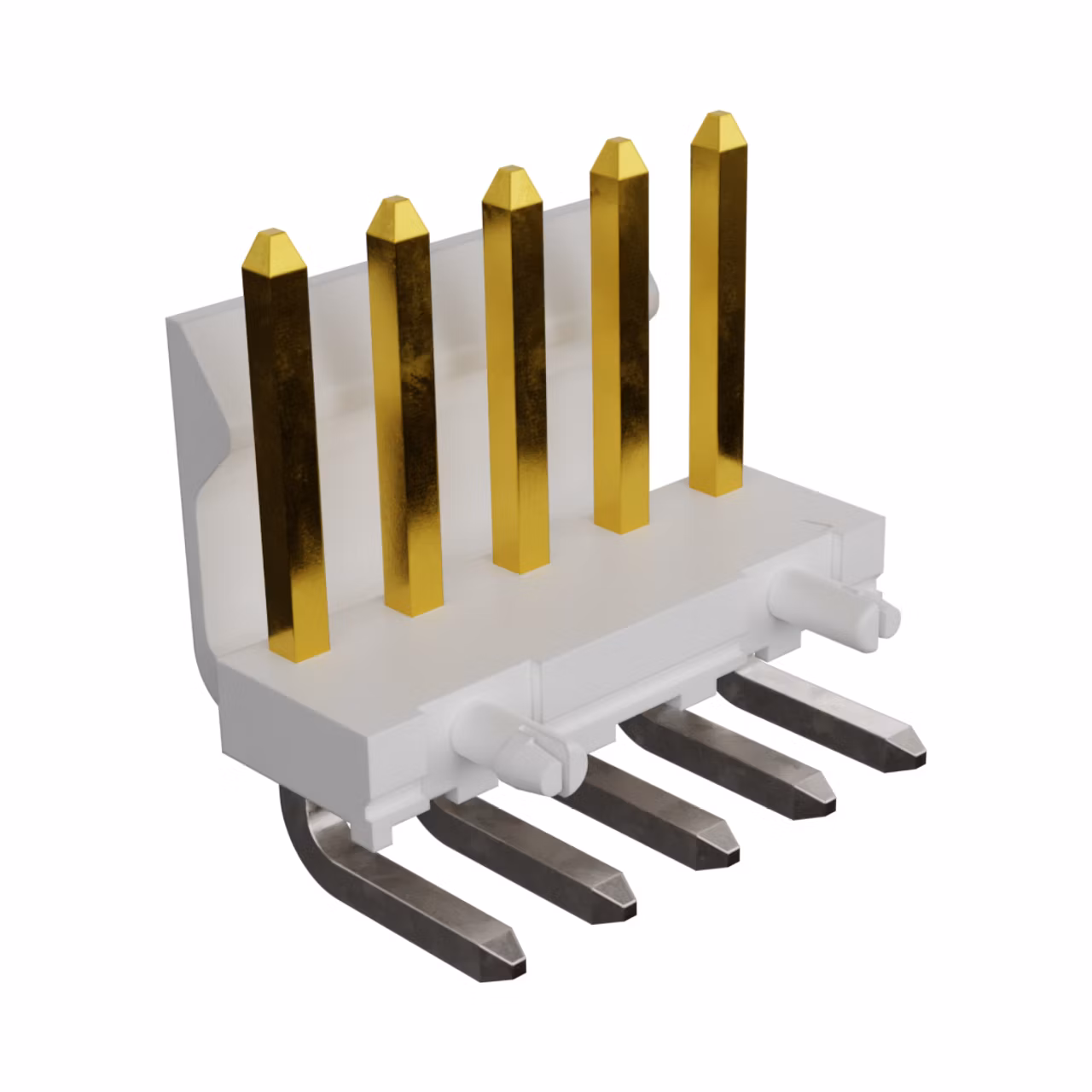 KK 396 Solid Right-Angle Header, Friction Lock, with Snap-in Plastic Peg  PCB Lock, 5 Circuits, 0.38µm Gold (Au) Selective Plating for sale