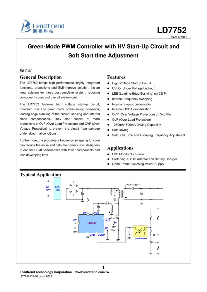 LD7752 datasheet page 1