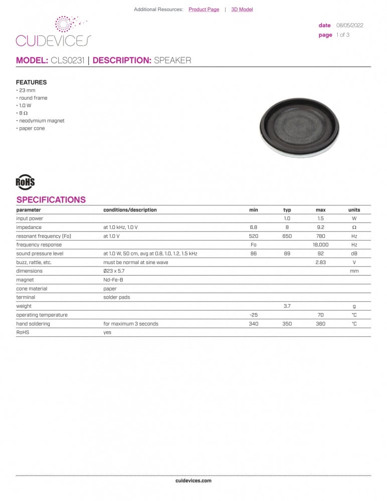CLS0231 datasheet page 1