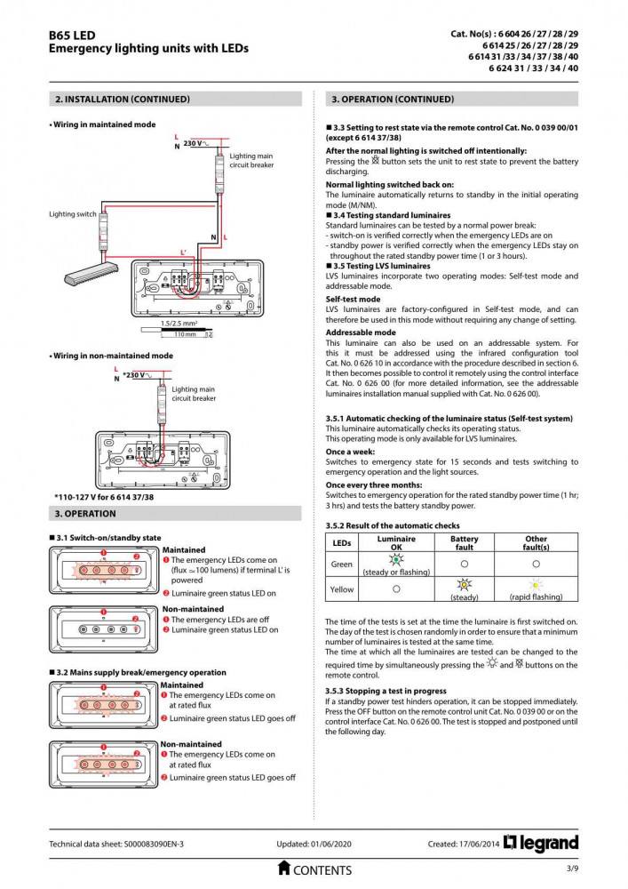 Legrand emergency luminaire documentation, page 3