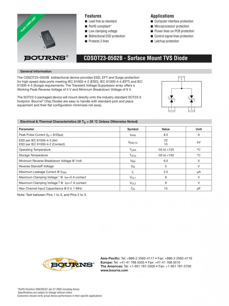 CDSOT23-0502B datasheet page 1
