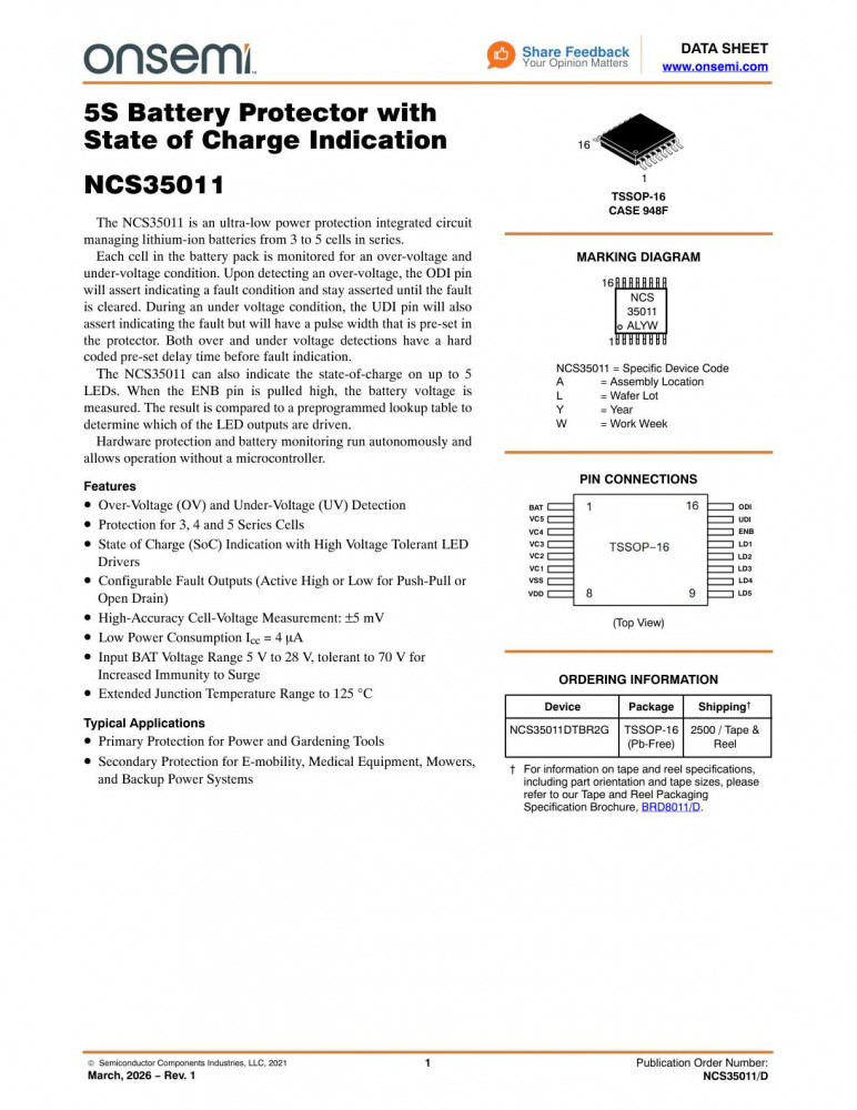 NCS35011 datasheet page 1