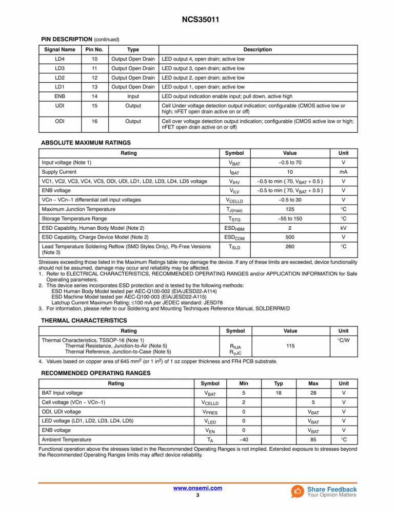 NCS35011 datasheet page 3