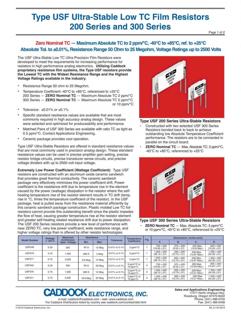 Caddock USF Series datasheet page 1