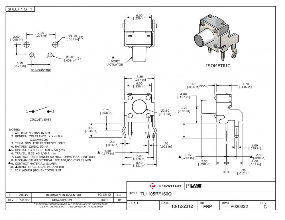 TL1105RF160Q technical drawing page 1