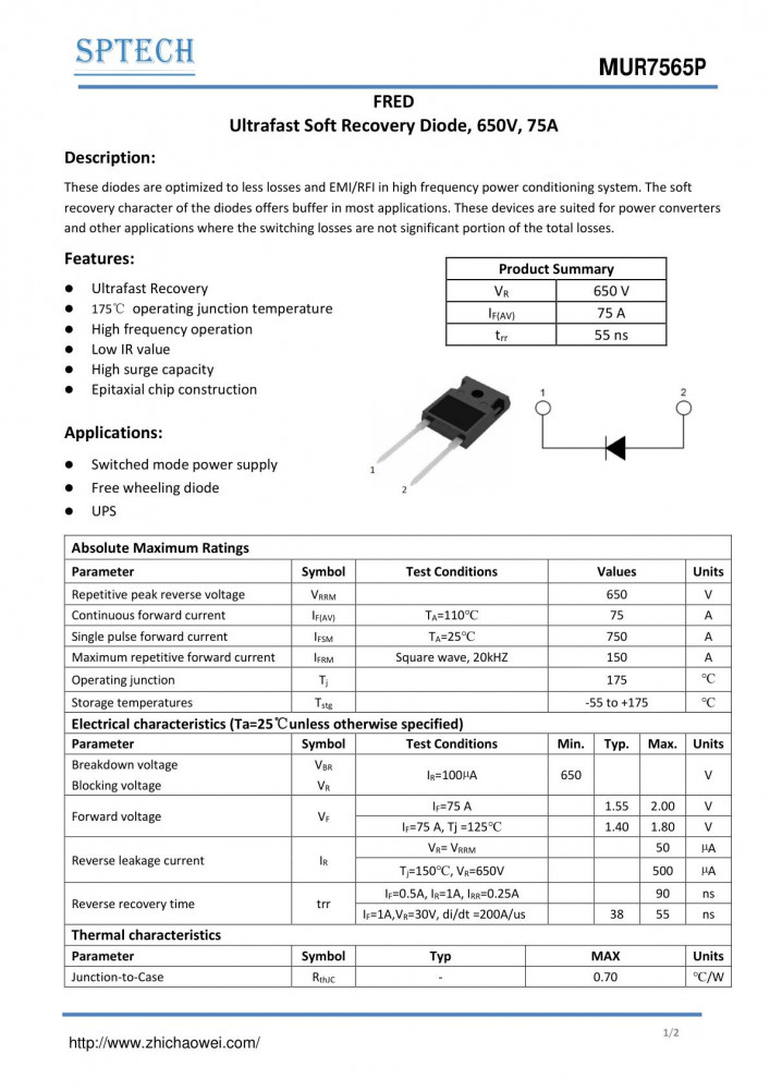 MUR7565P datasheet page 1