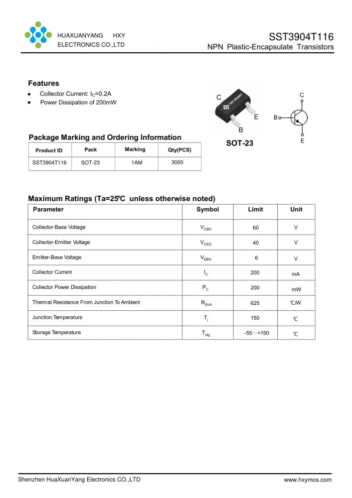 SST3904T116-HXY datasheet page 1