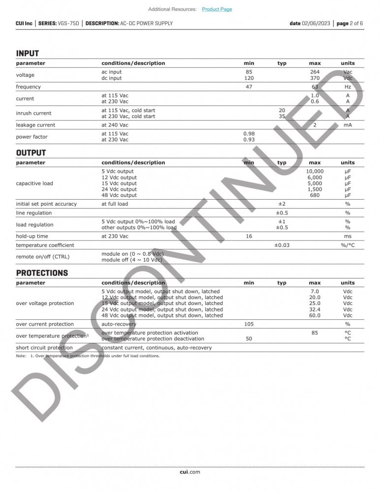 VGS-75D-15 datasheet page 2