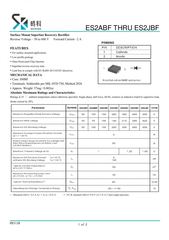 ES2GBF datasheet page 1