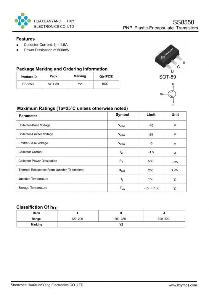 SS8550 datasheet page 1