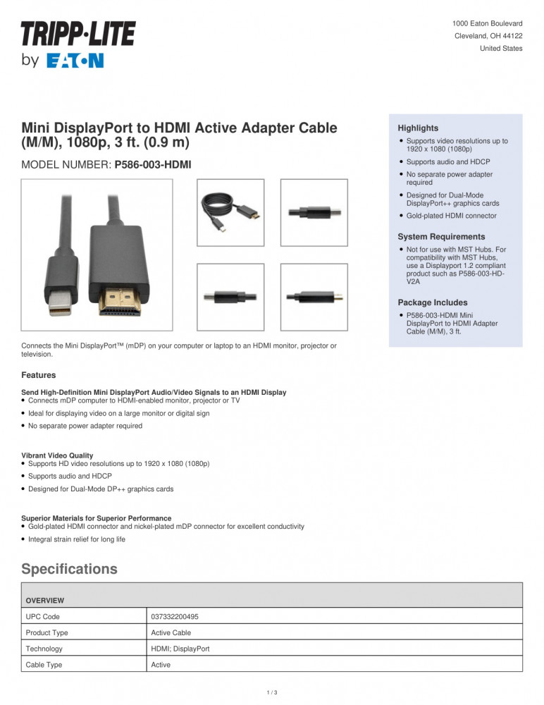 P586-003-HDMI technical document page 1