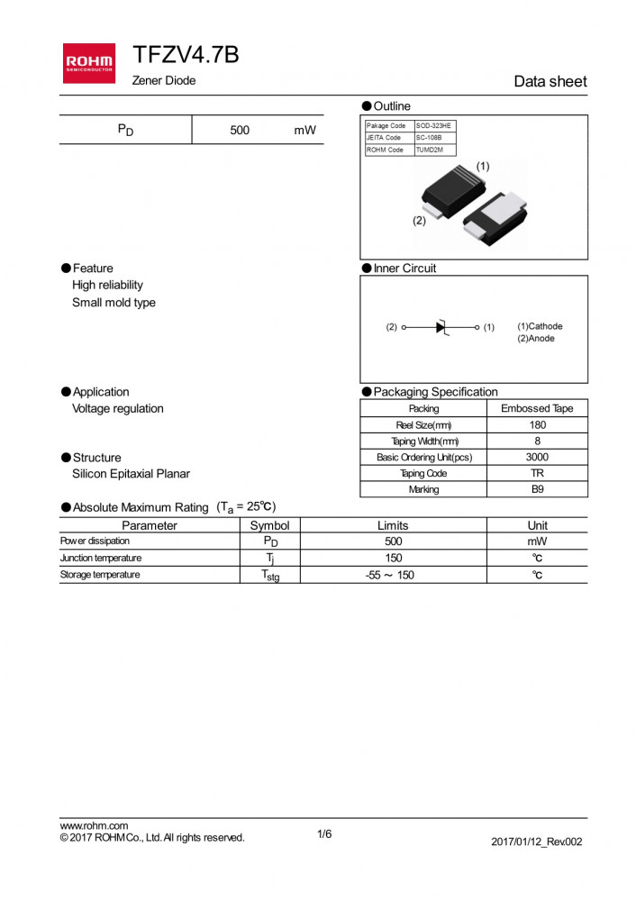 TFZVTR39B datasheet page 1