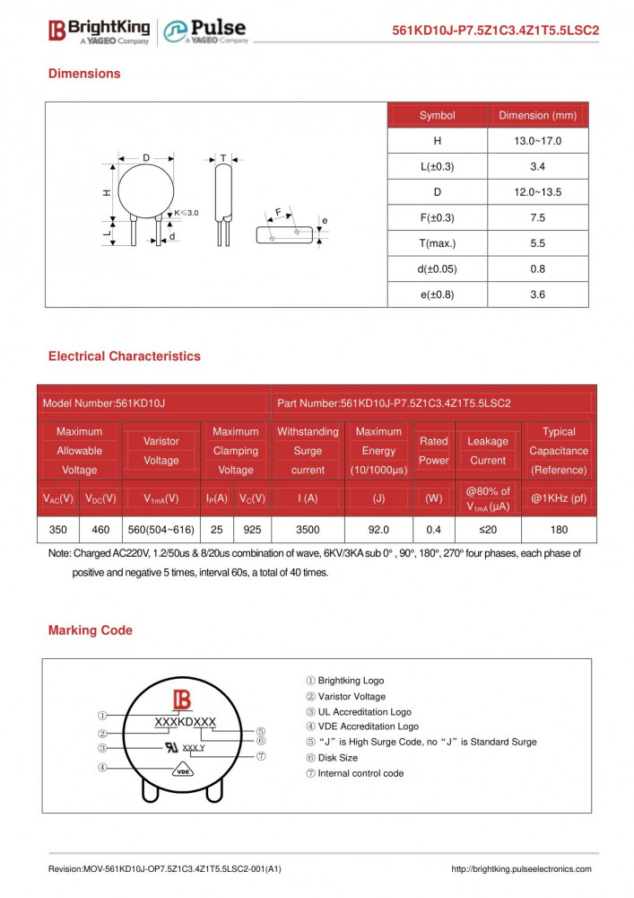 Brightking MOV datasheet page 2