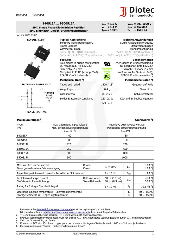 B380S15A datasheet page 1