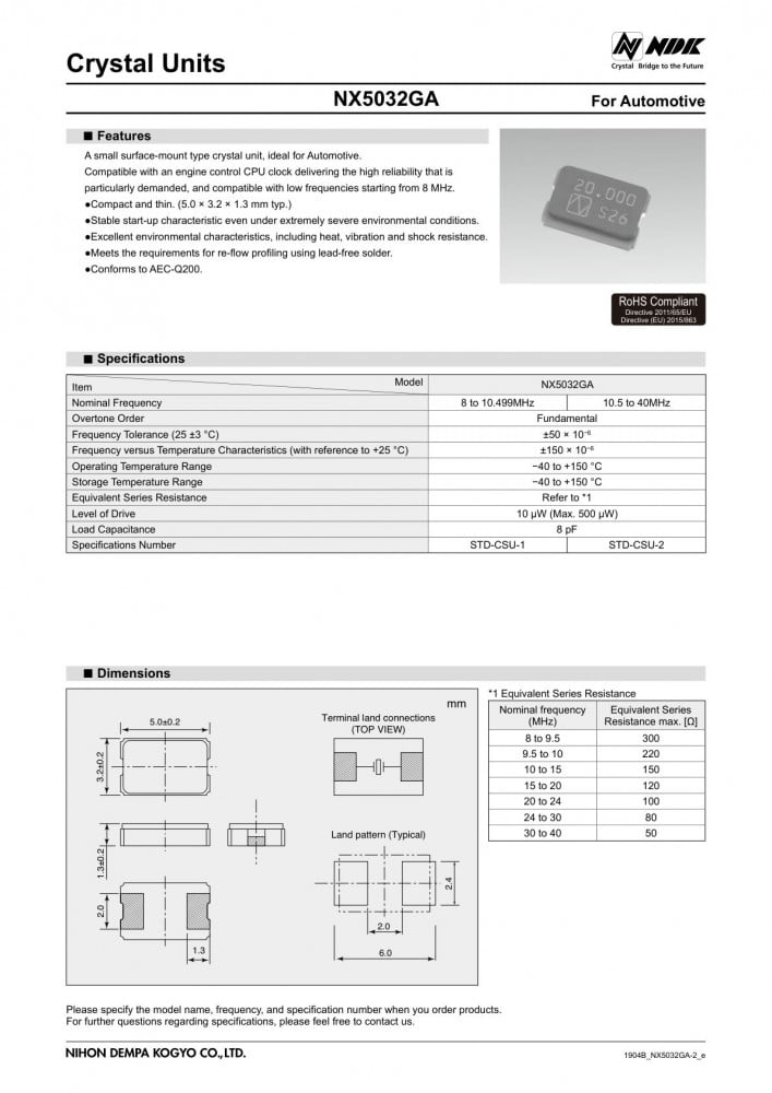 NDK NX5032GA technical document page