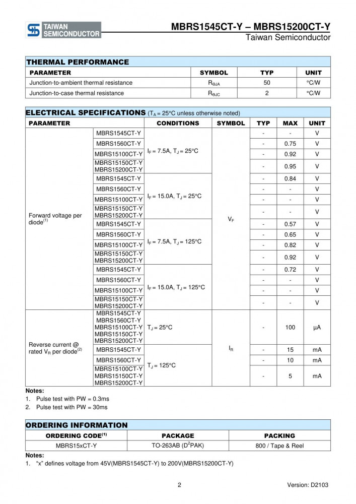 MBRS1560CT-Y datasheet page 2