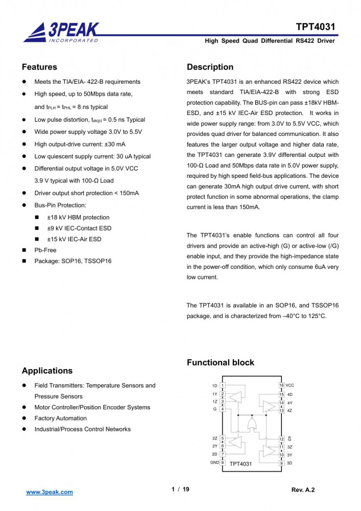 TPT4031 datasheet page 1