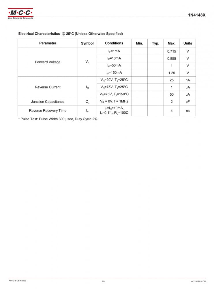 MCC 1N4148X-TP datasheet page 2
