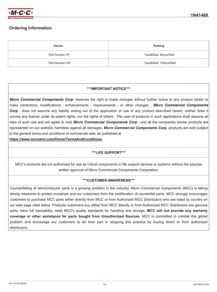 MCC 1N4148X-TP datasheet page 4