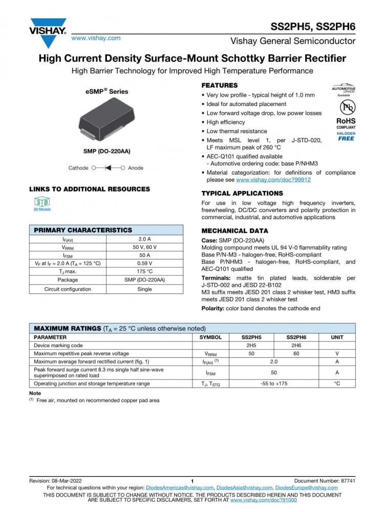 Vishay SS2PH datasheet page 1
