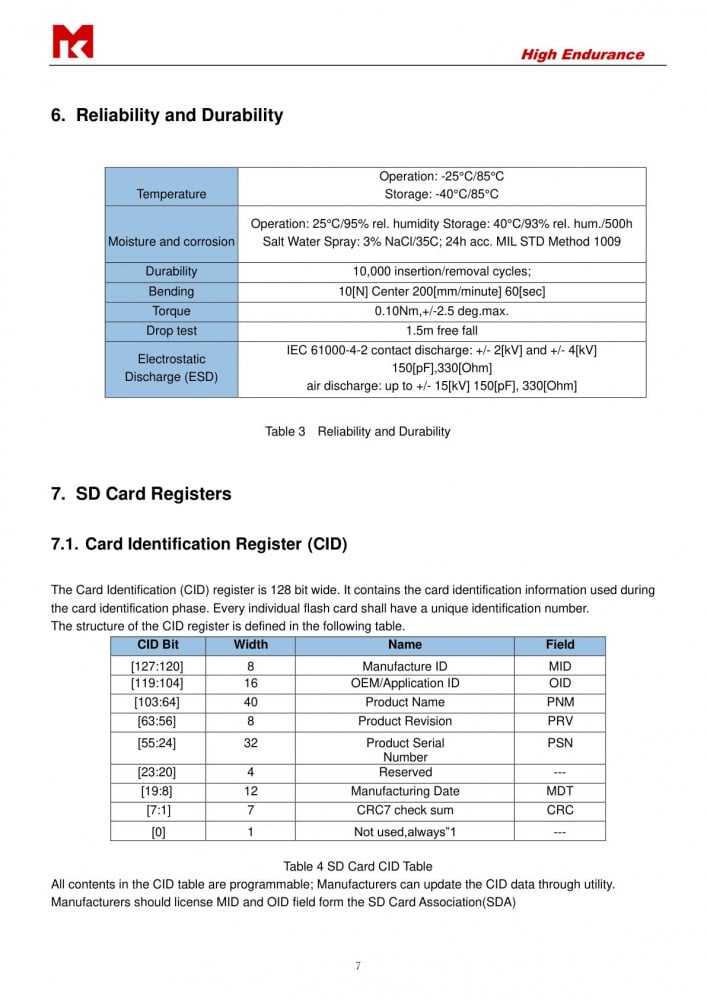 MK SD Card specification page 7