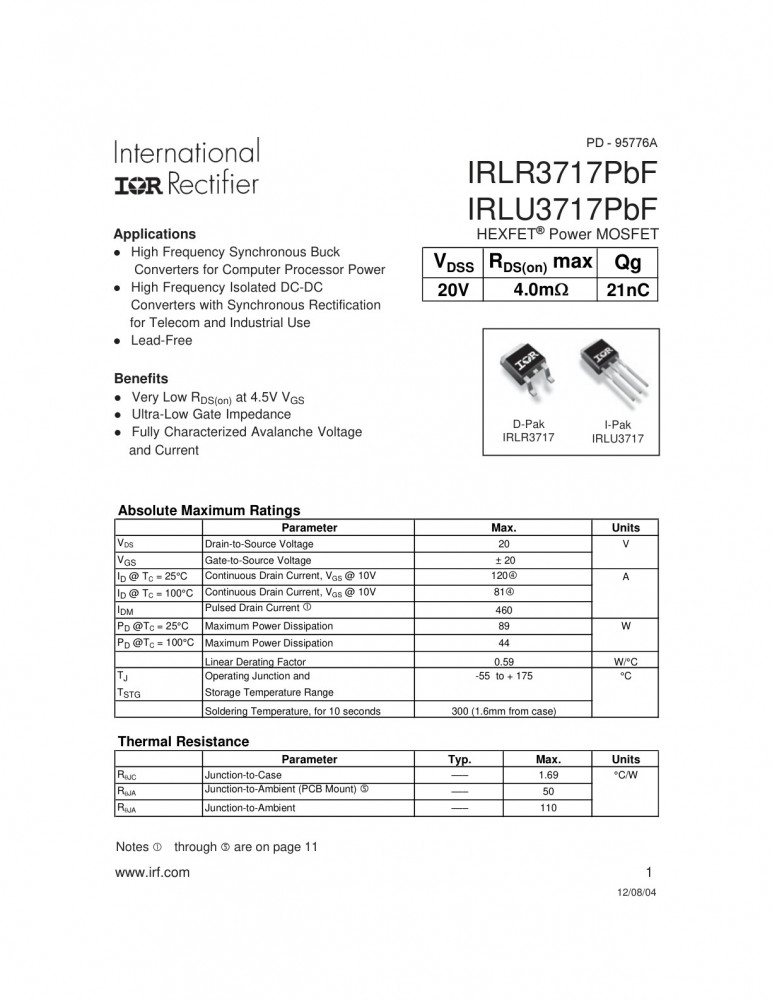 IRLR3717PBF datasheet page 1