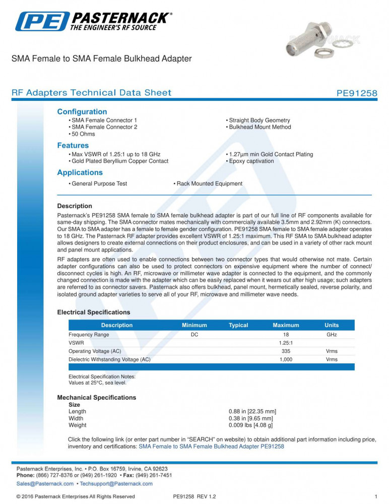PE91258 technical document page 1