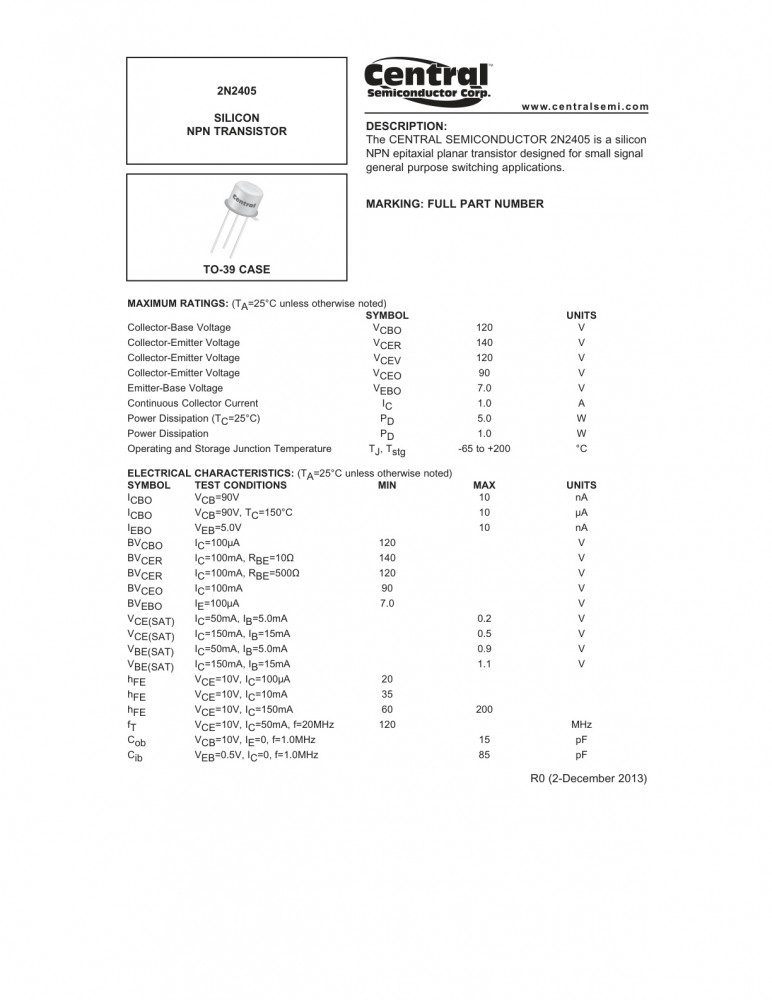 2N2405 datasheet page 1