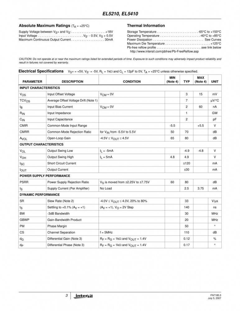 EL5410 datasheet page 3