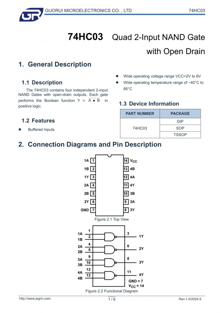 74HC03 technical document page 1
