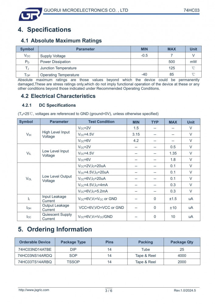 74HC03 technical document page 3