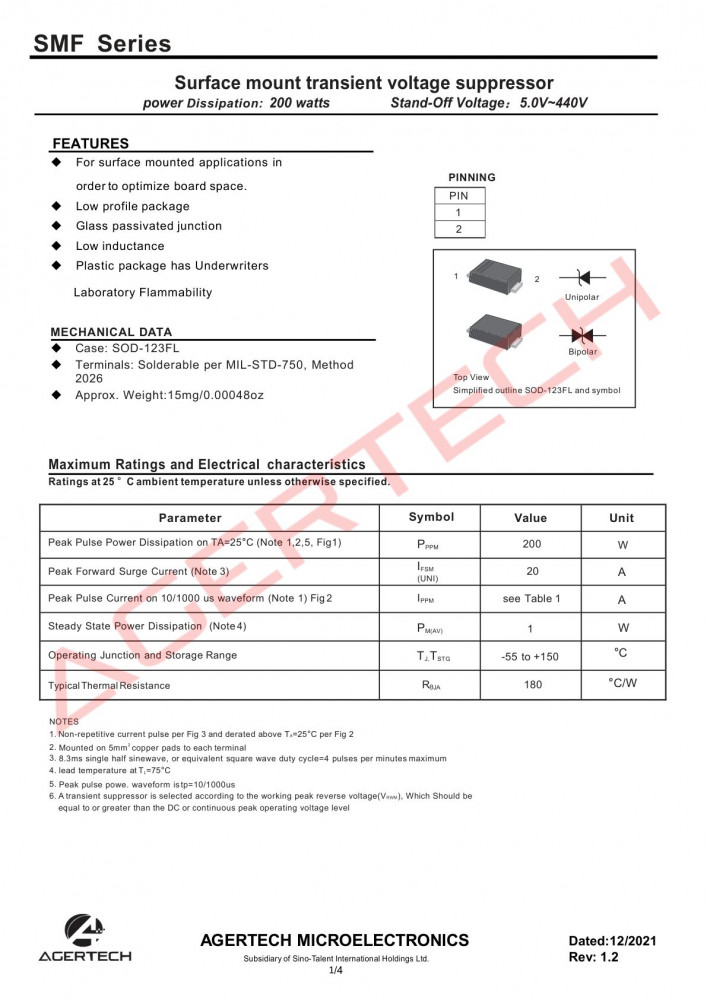 Agertech SMF6.0AT datasheet page 1