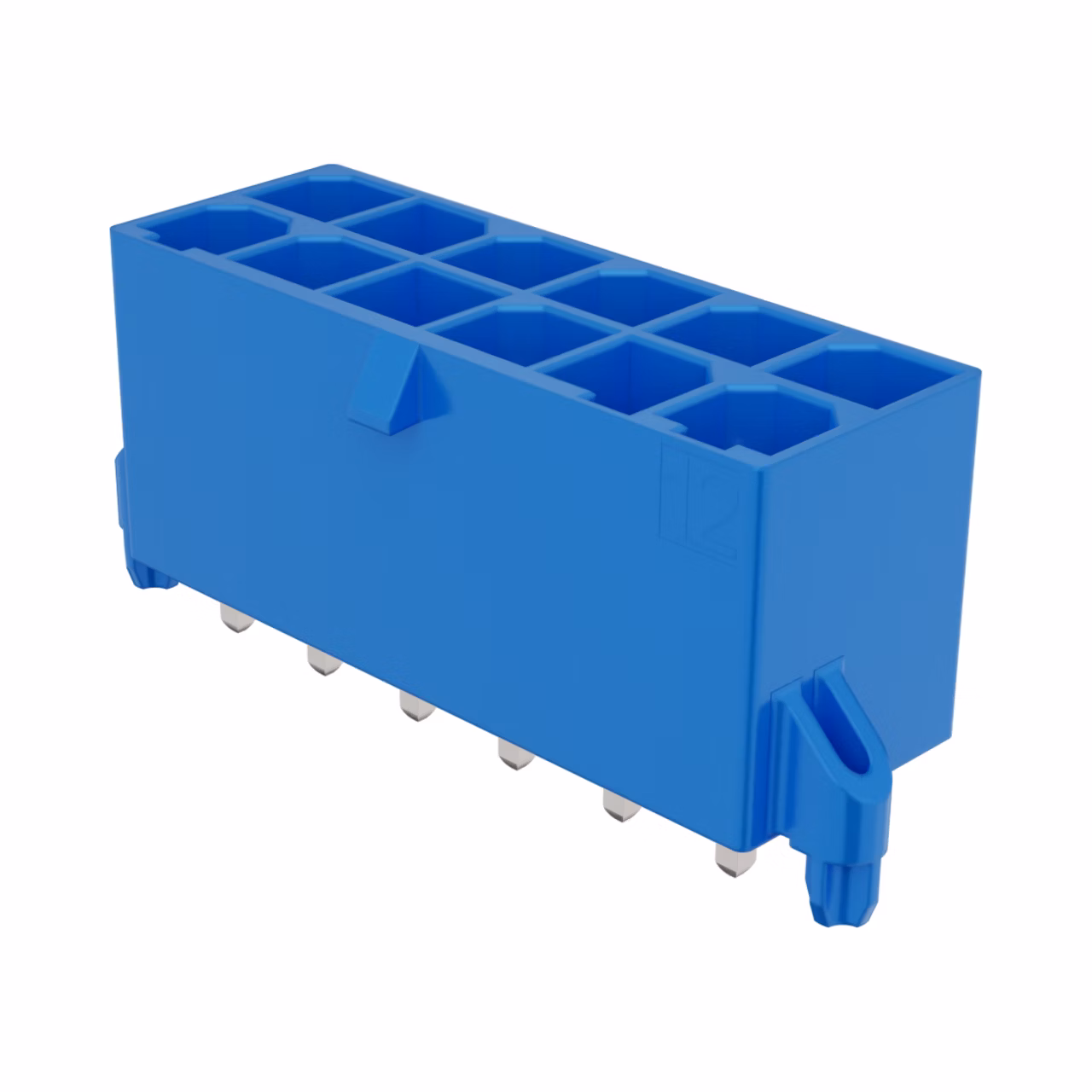 Mega-Fit ColorLock Vertical Header with Crush Pegs, 5.70mm Pitch, Through Hole, Dual Row, 12 Circuits, Matte Tin (Sn) Plating, 3.73mm Tail Length, Glow-Wire Capable, Tray, Blue for sale