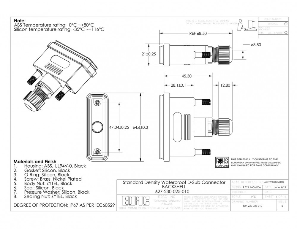 EDAC 627-230-025-010 technical drawing