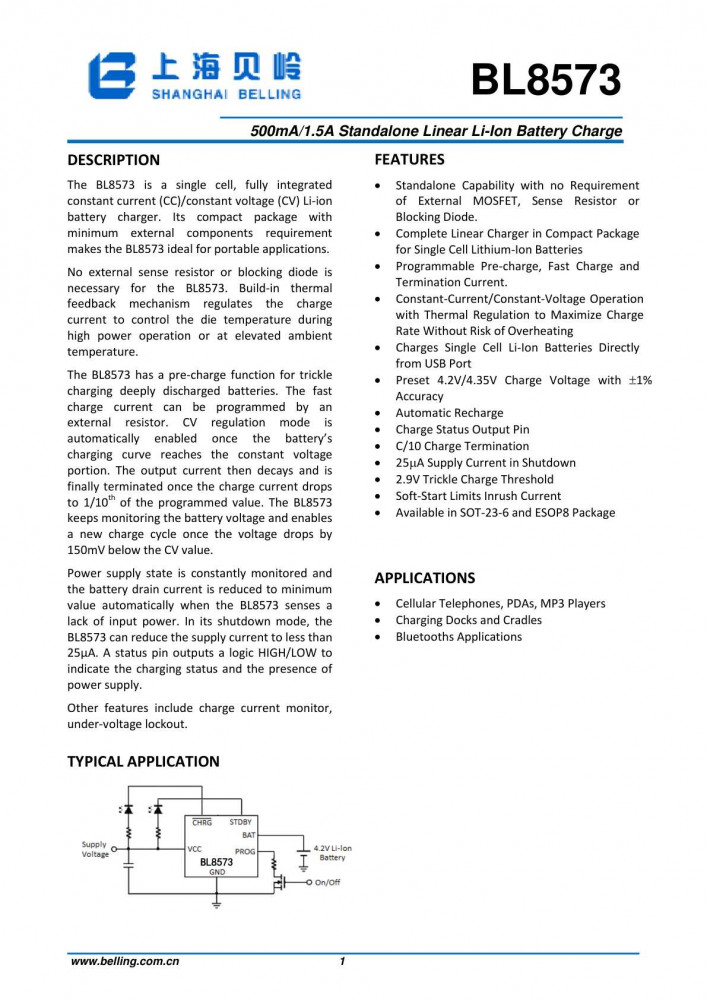 BL8573 datasheet page 1