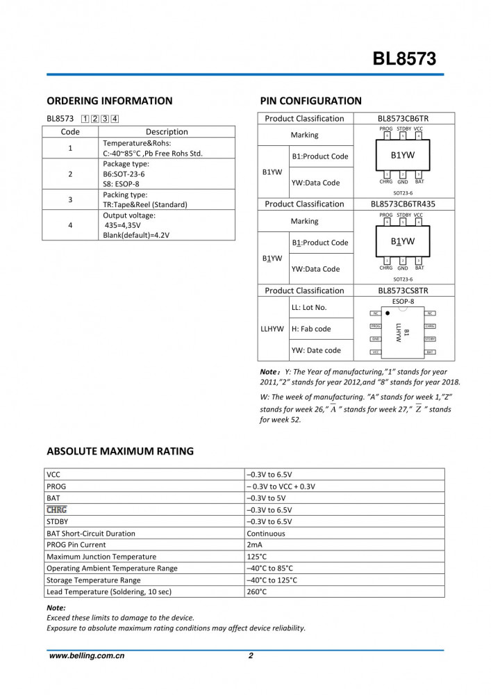 BL8573 datasheet page 2