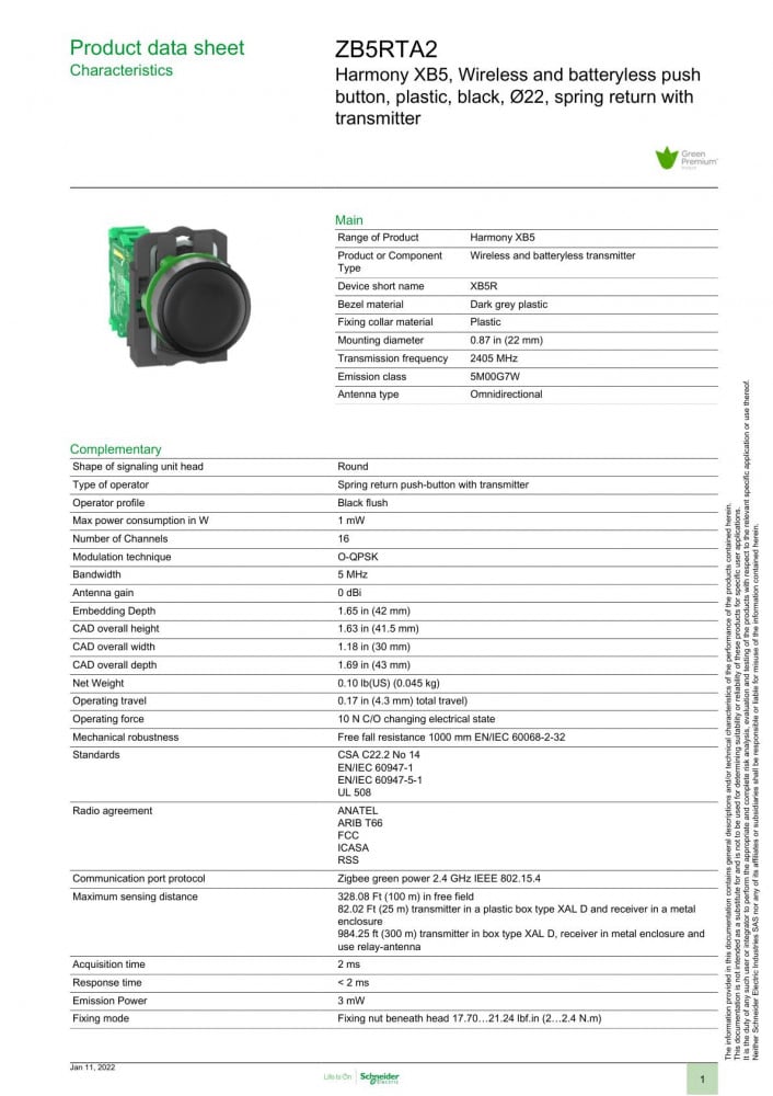 ZB5RTA2 technical document page 1