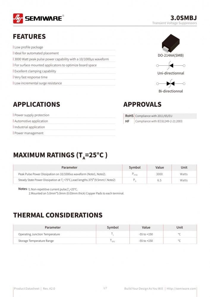 3.0SMBJ series datasheet page 1