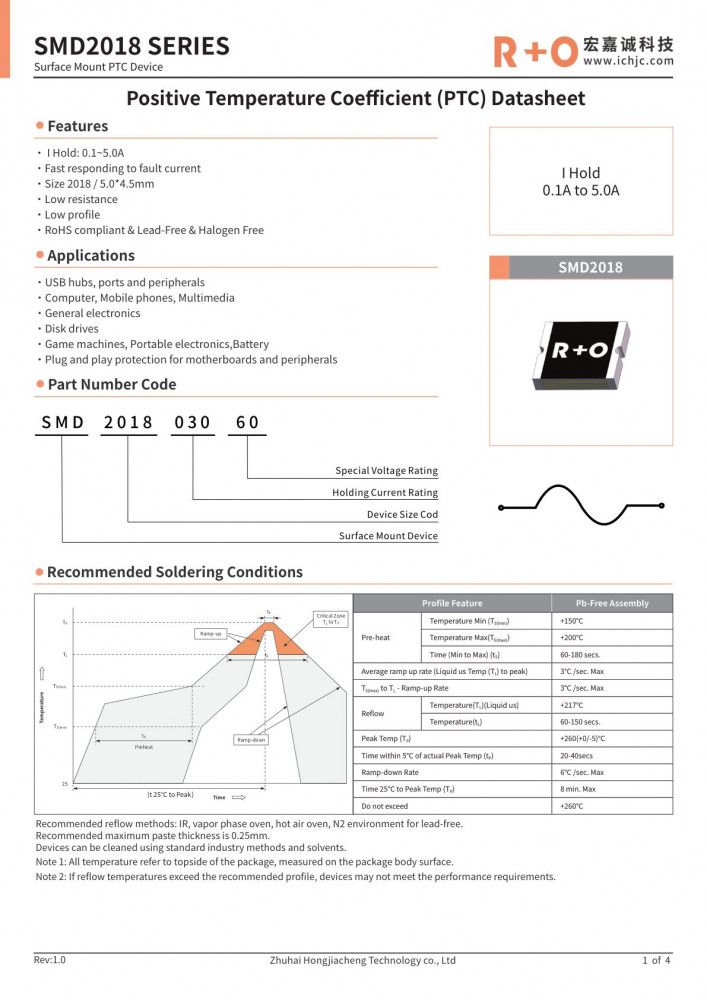 R+O SMD2018 PTC datasheet page 1