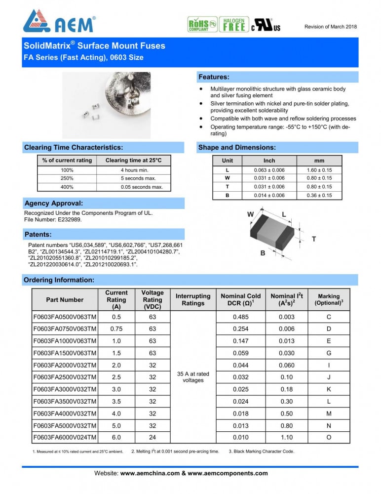 AEM SolidMatrix fuse datasheet page 1