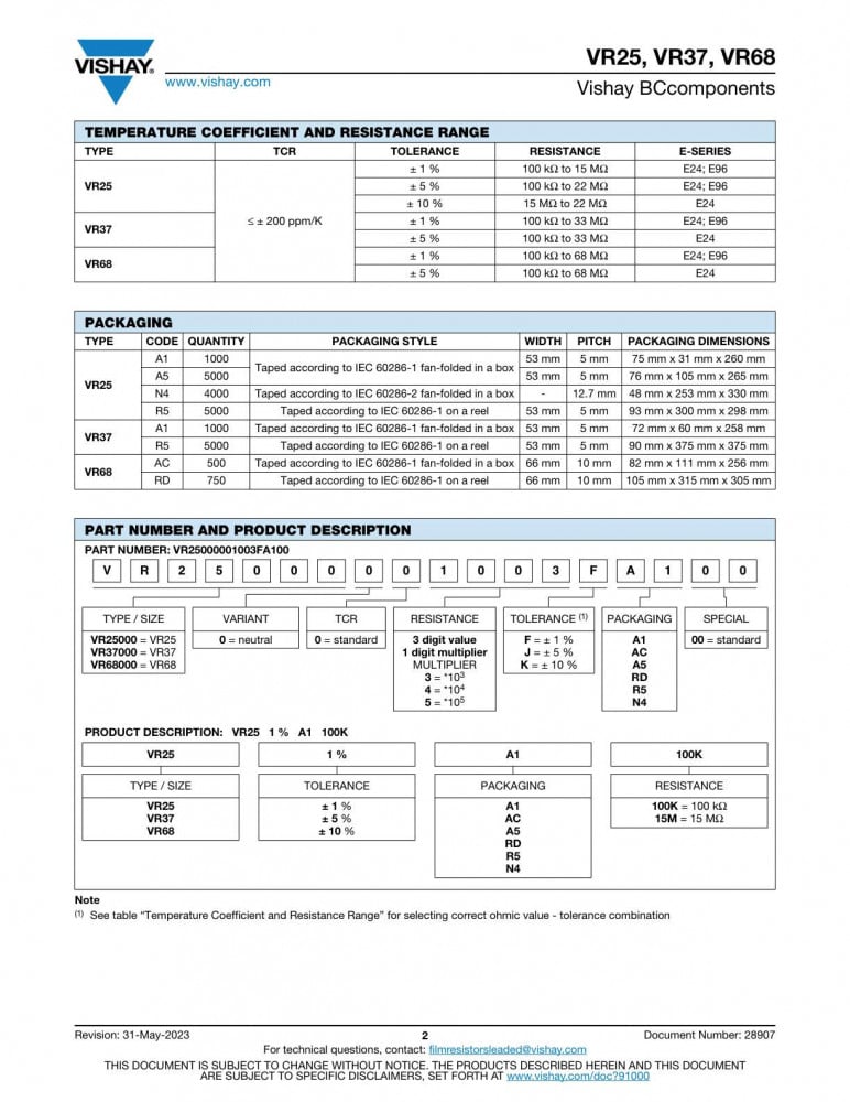Vishay VR25 datasheet page 2