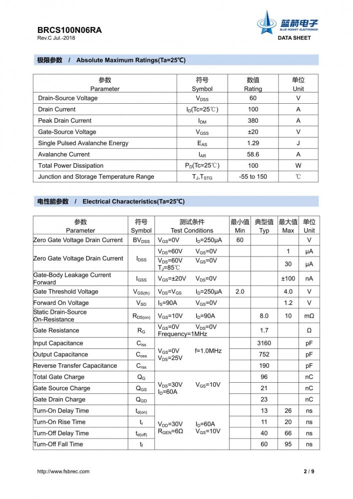 BRCS100N06RA datasheet page 2