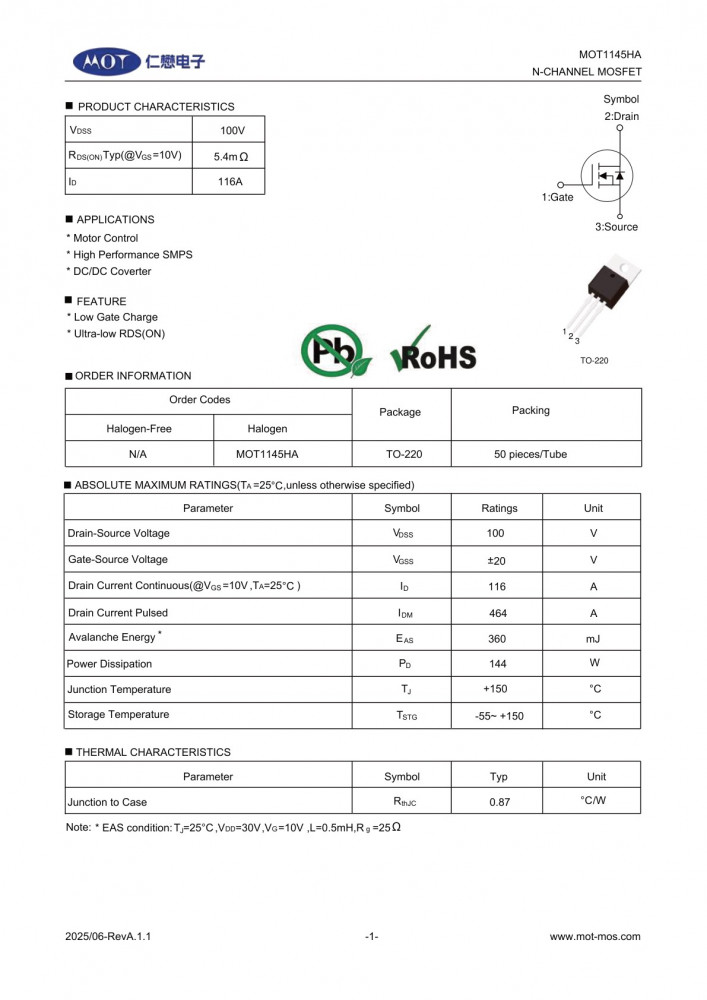 MOT1145HA datasheet page 1